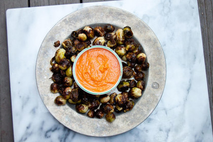 Roasted Brussels Sprouts with Hazelnut Romesco